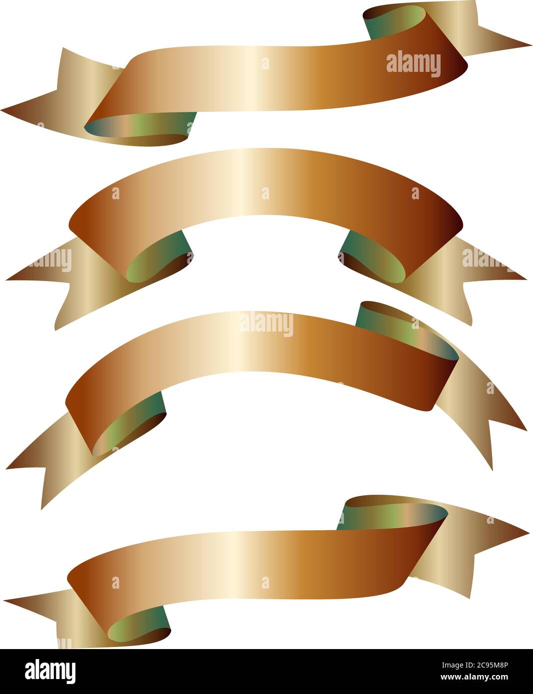 Trendy Realistic Gold Vector Ribbons Set , banner, with green shade and ...