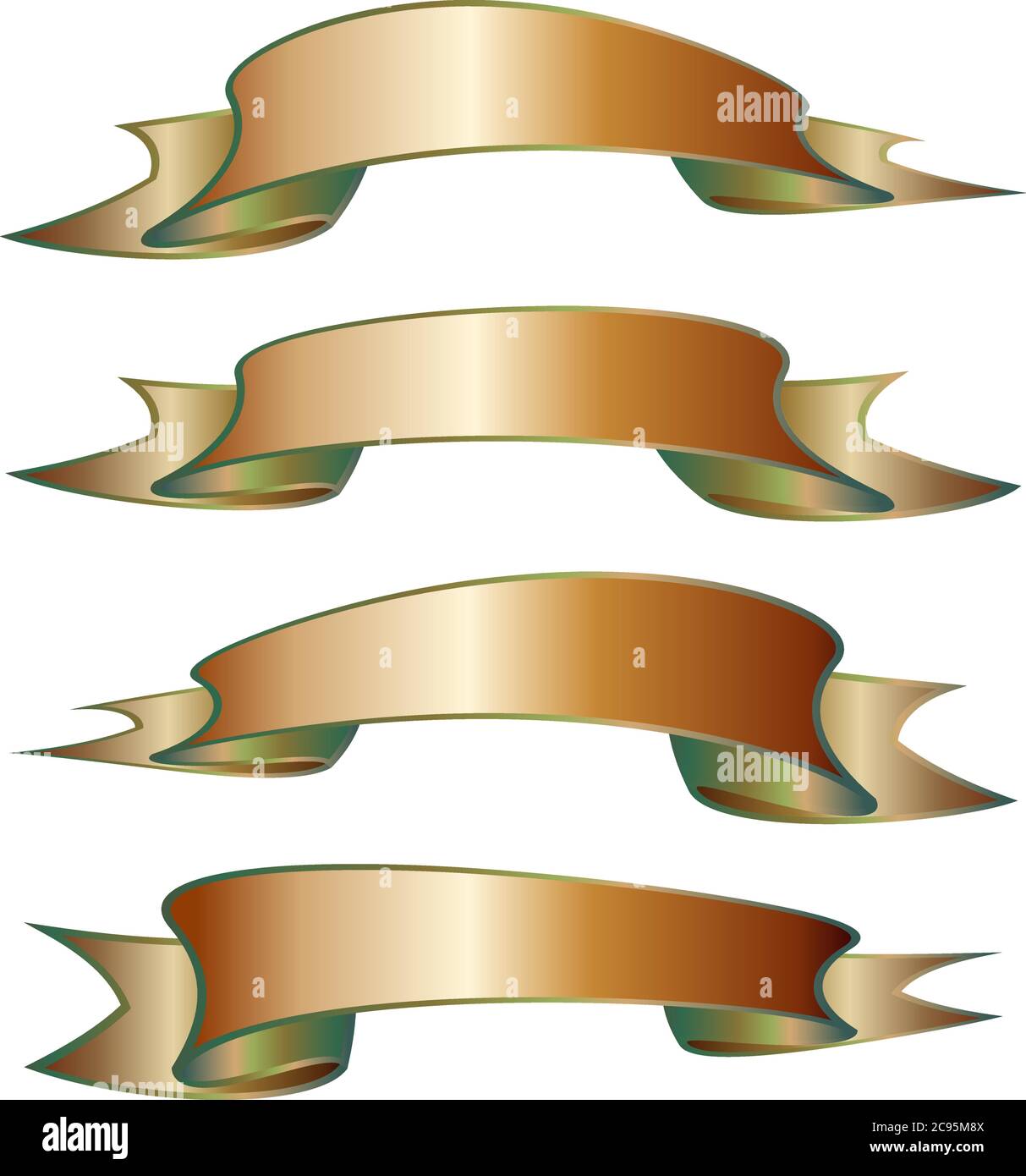 Trendy Realistic Gold Vector Ribbons Set, banner, with green shade and ...