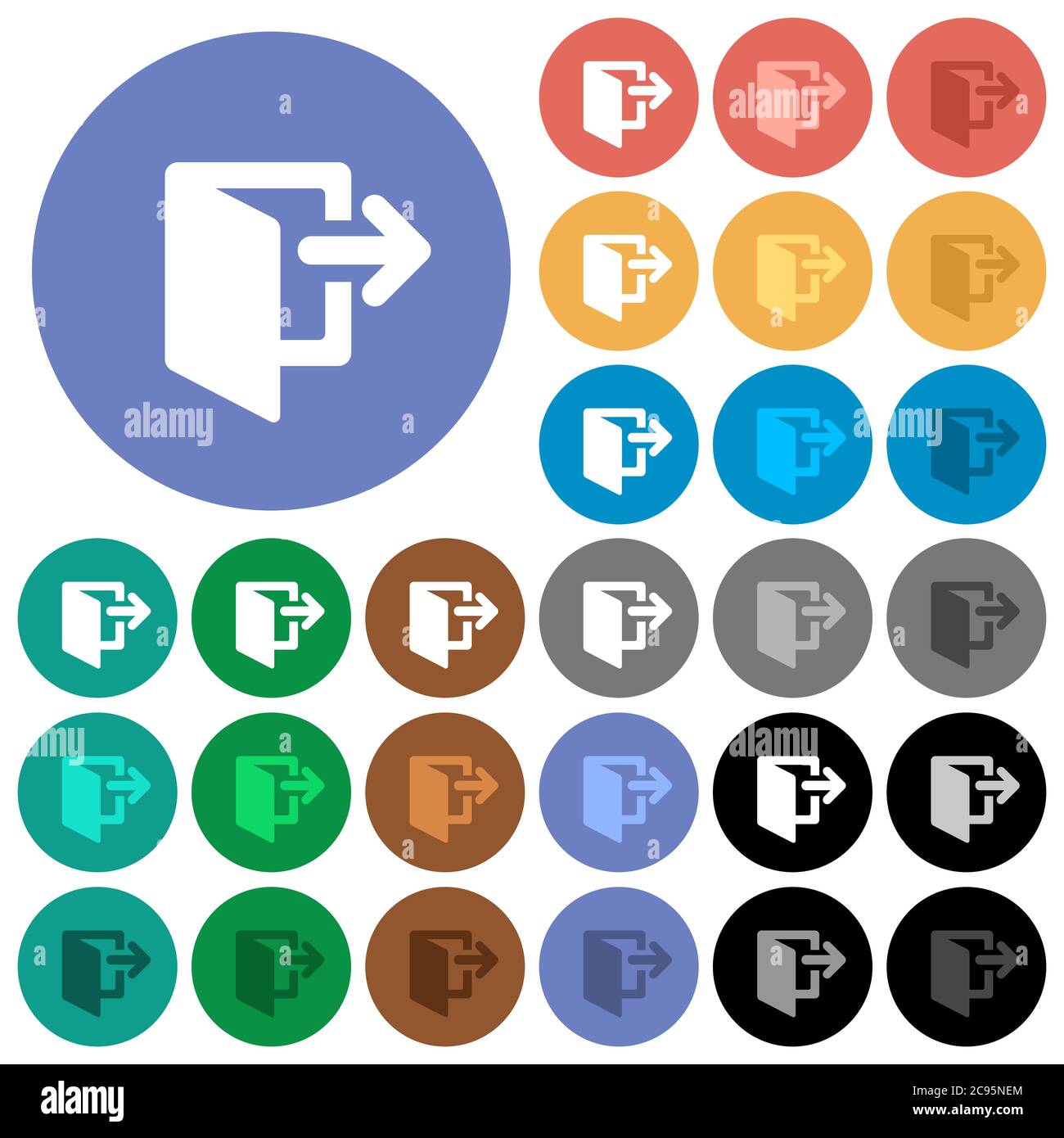 Exit multi colored flat icons on round backgrounds. Included white ...