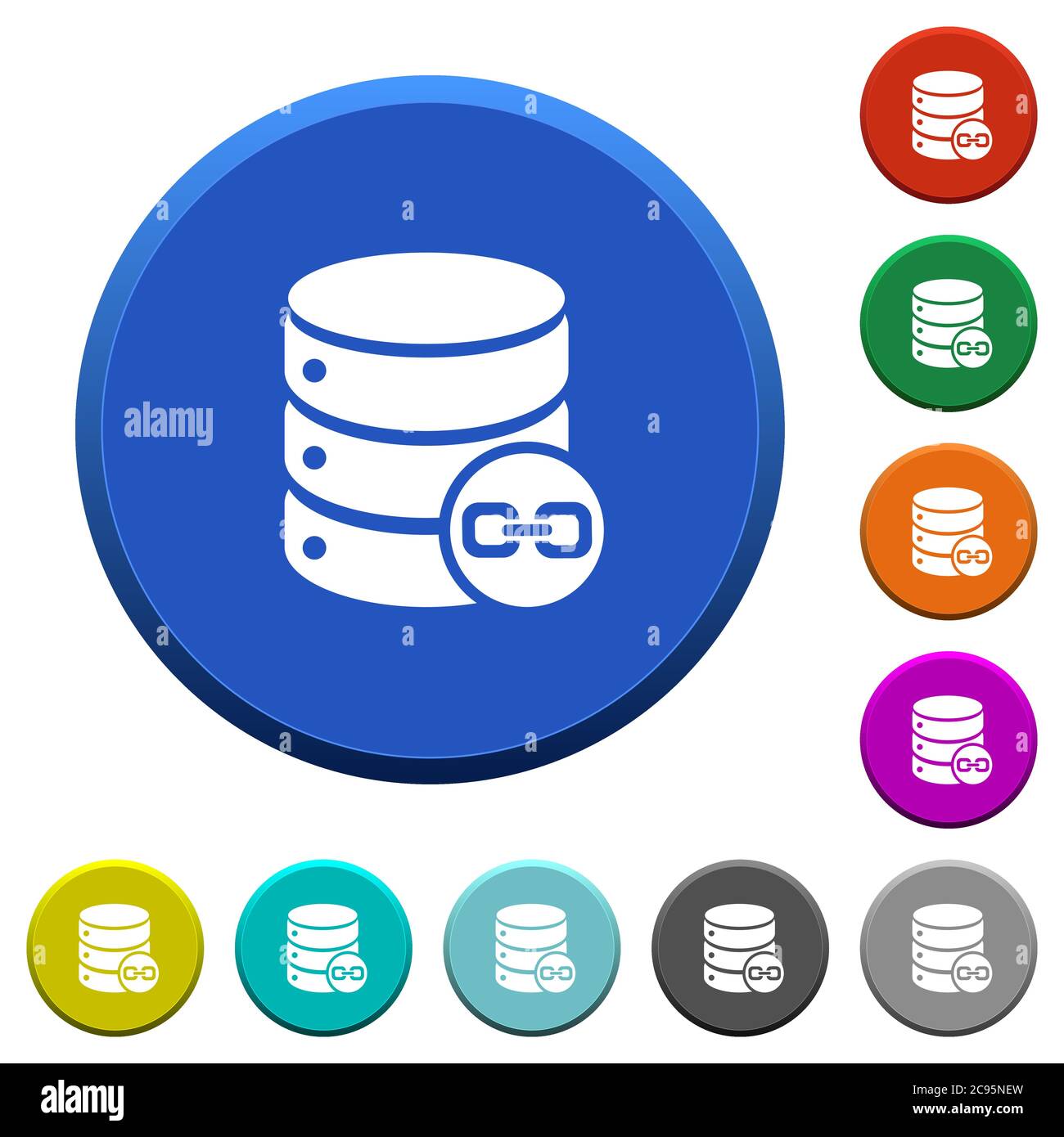 Joined database tables round color beveled buttons with smooth surfaces ...