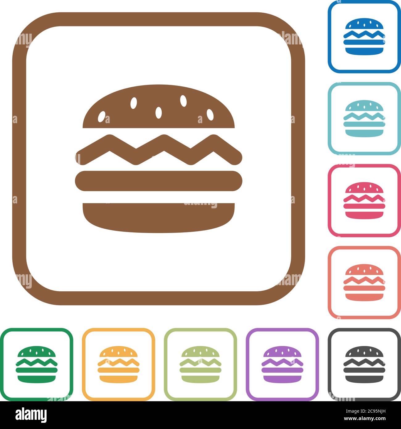 Hamburger simple icons in color rounded square frames on white background Stock Vector Image ...