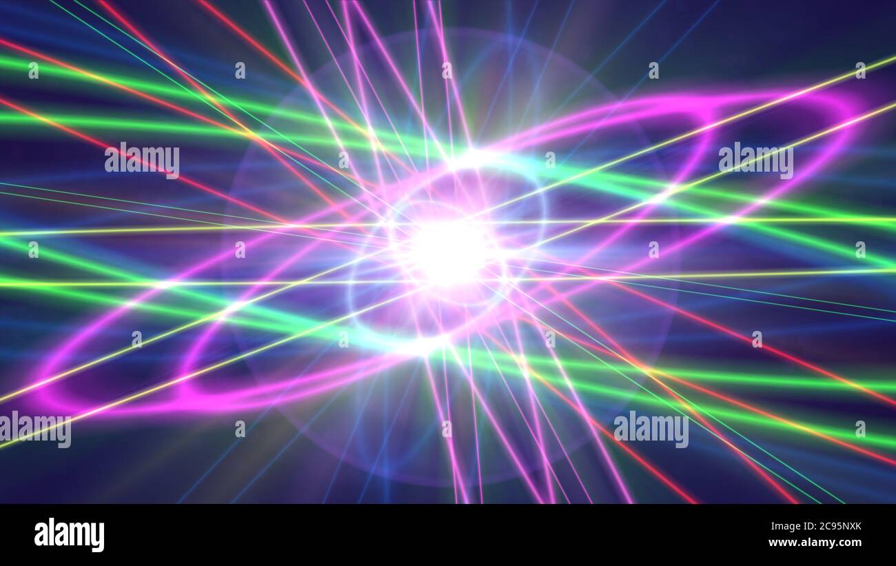 Glowing atom structure with light laser ring Stock Photo - Alamy