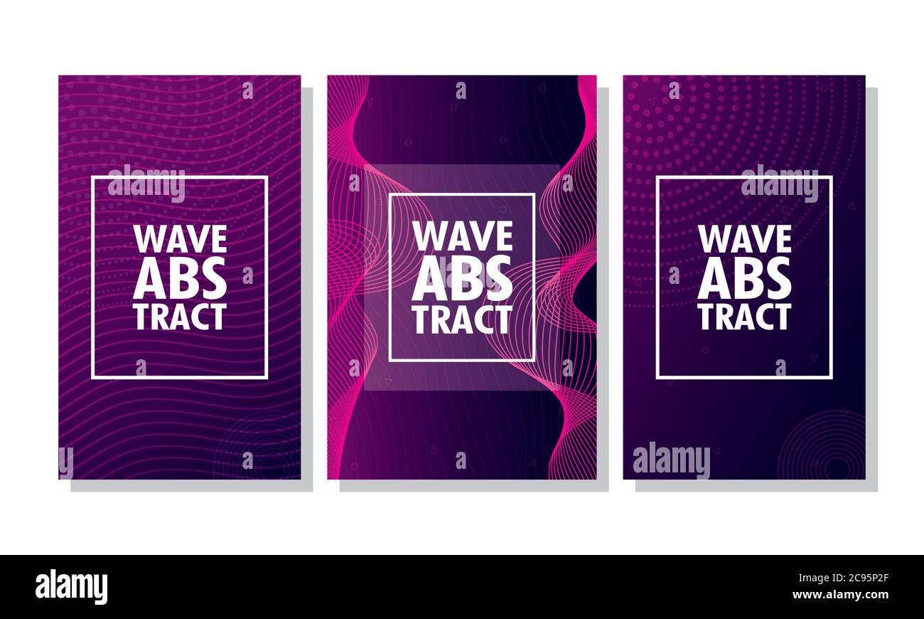 wave abstract with lettering and squares frames in purple background ...