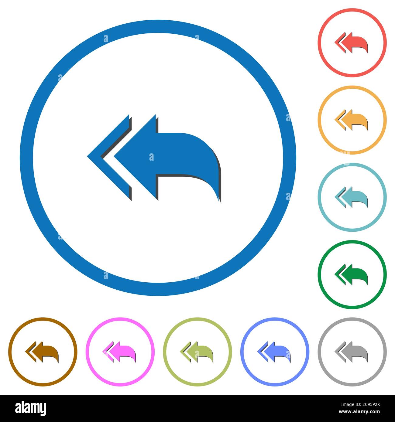 Reply to all recipients flat color vector icons with shadows in round ...