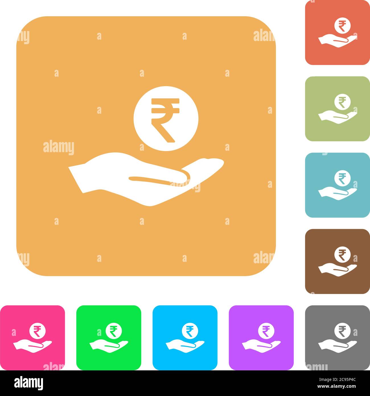 Rupee earnings flat icons on rounded square vivid color backgrounds ...