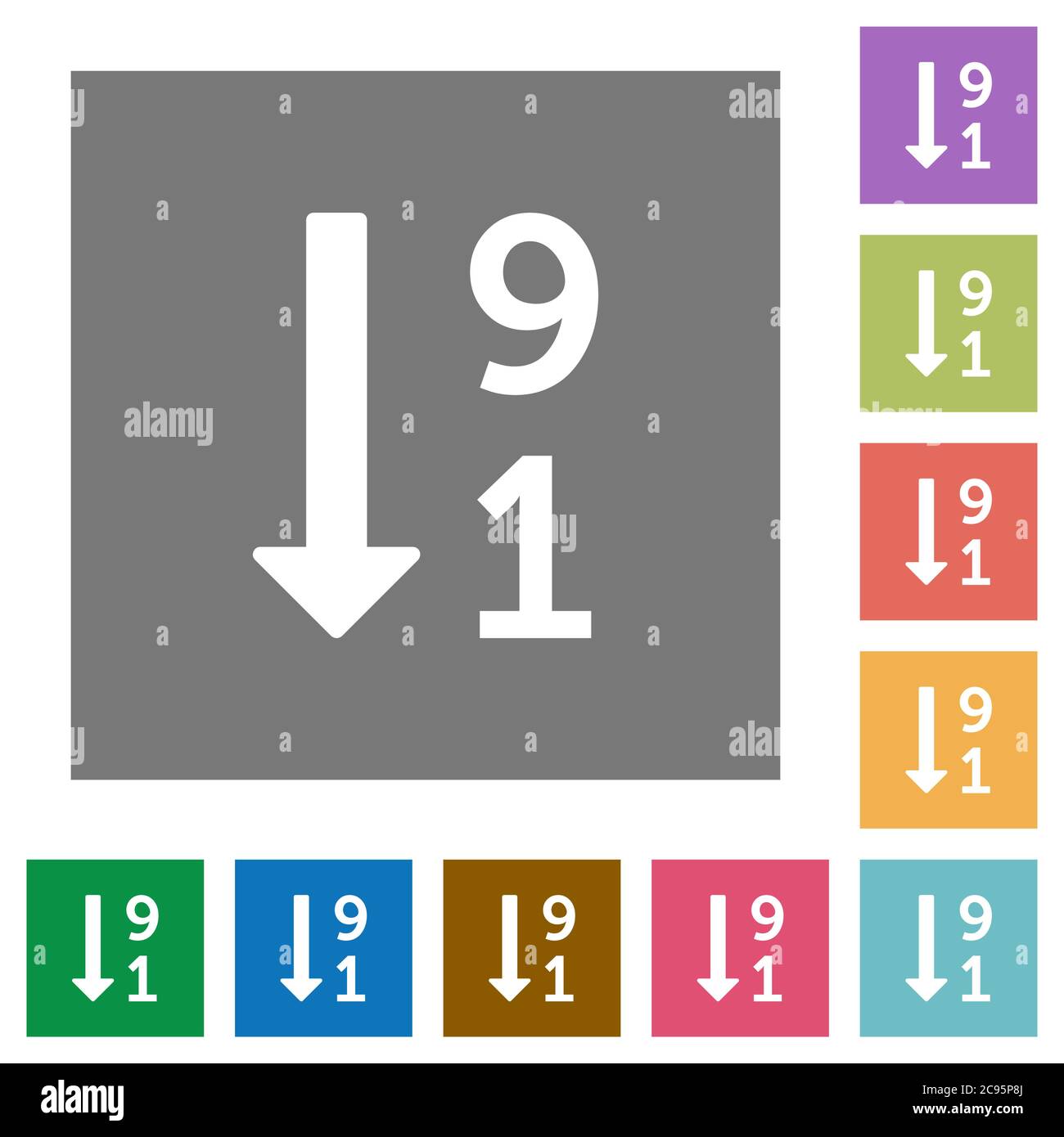 Descending numbered list flat icons on simple color square backgrounds ...