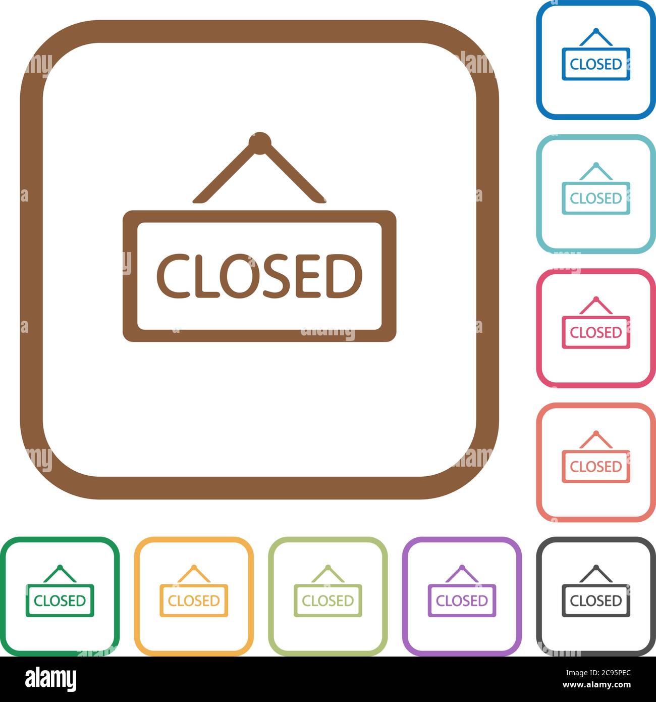 Closed sign simple icons in color rounded square frames on white ...