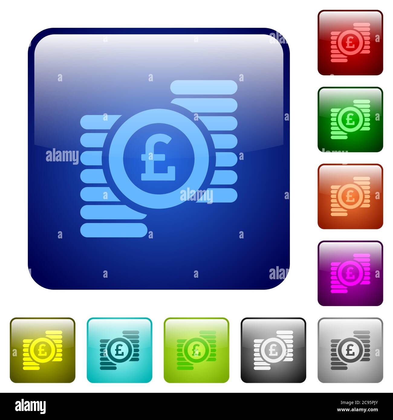 Pound coins icons in rounded square color glossy button set Stock ...
