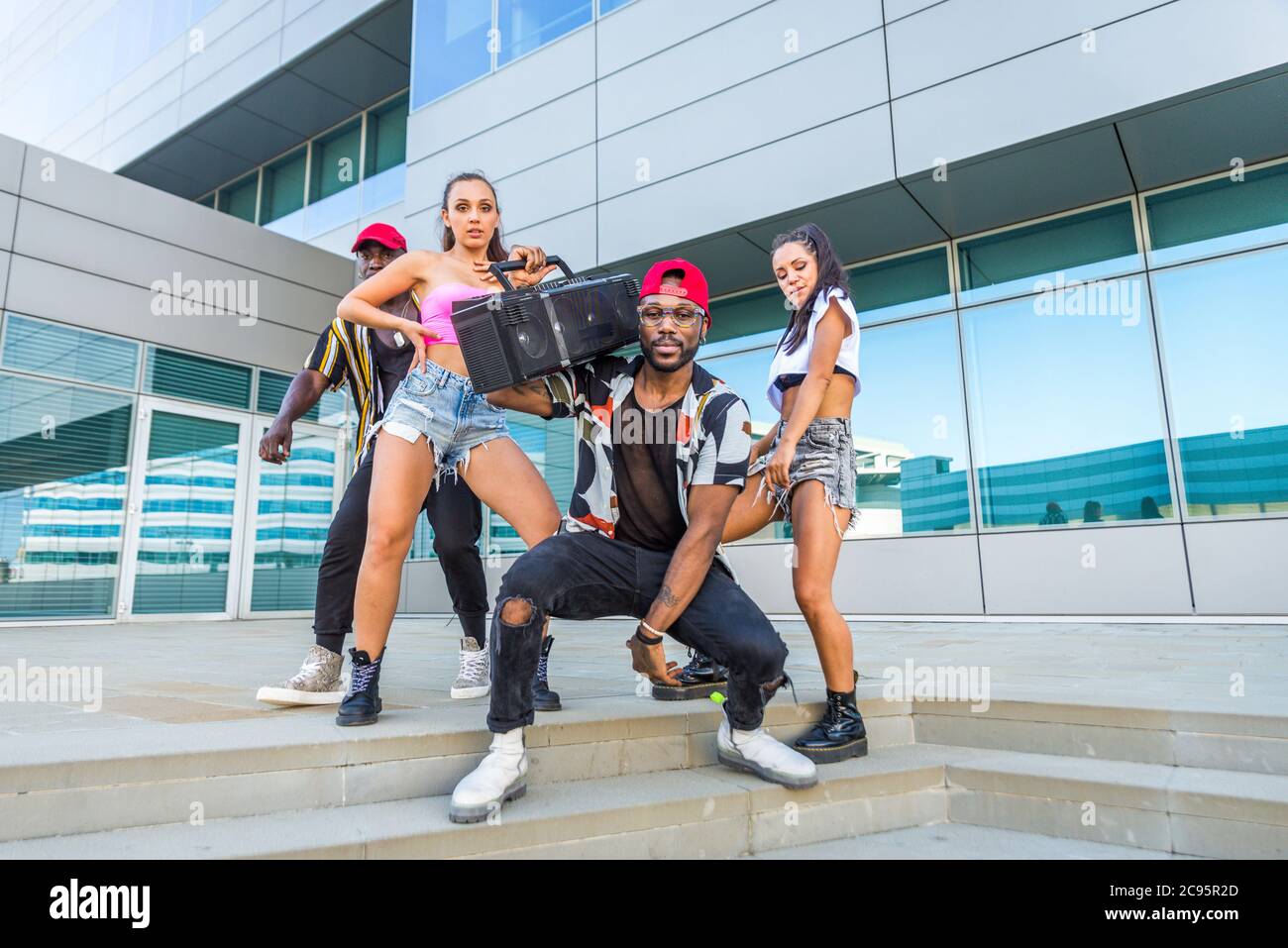 Hip hop crew dancing - Multiracial group of people having fun outdoors ...