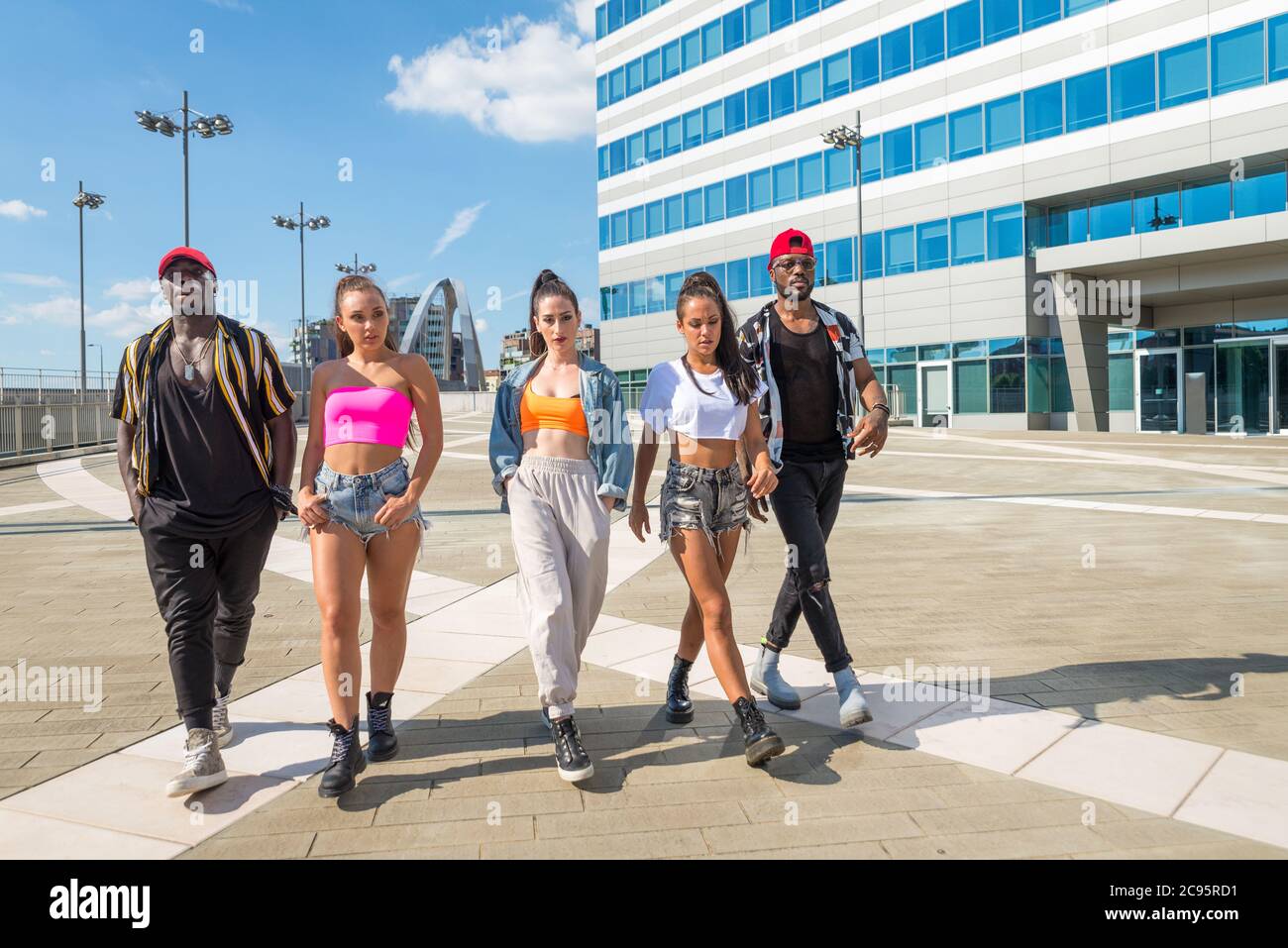 Hip hop crew dancing - Multiracial group of people having fun outdoors ...