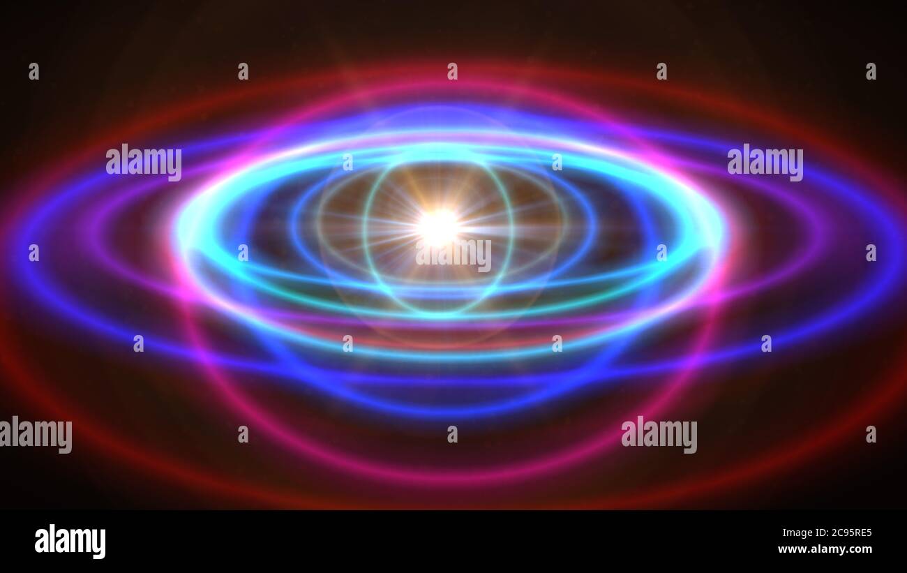 Abstract atom color rings background ray light Stock Photo - Alamy