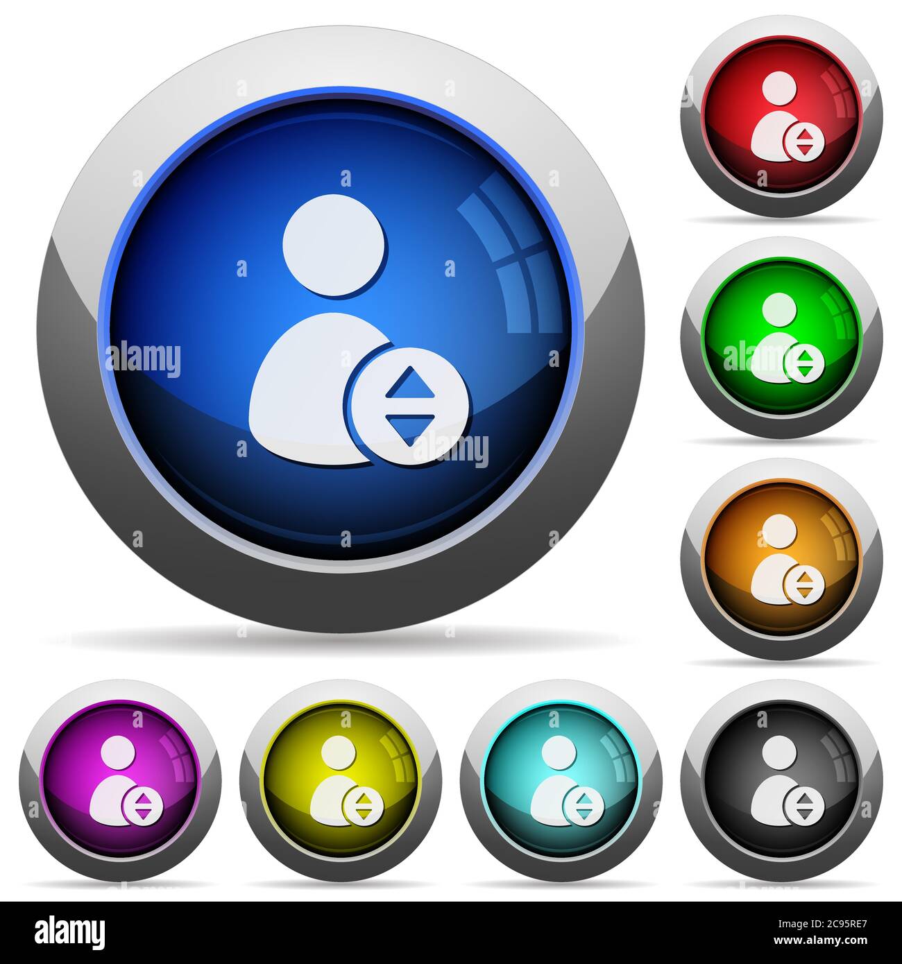 Move user account icons in round glossy buttons with steel frames Stock ...