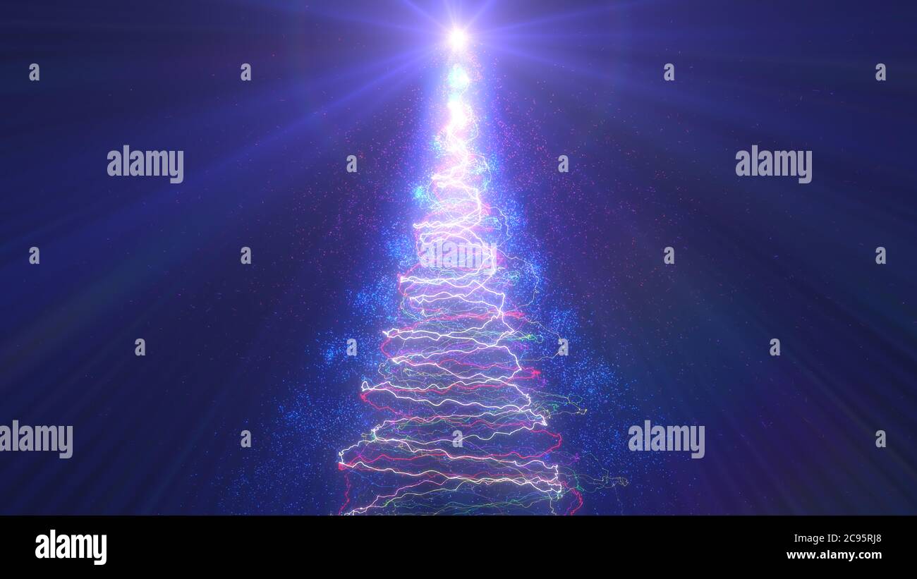 abstract particle magic Christmas tree, illustration 3d render Stock ...