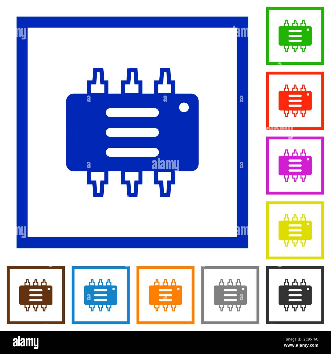 Hardware options flat color icons in square frames on white background ...