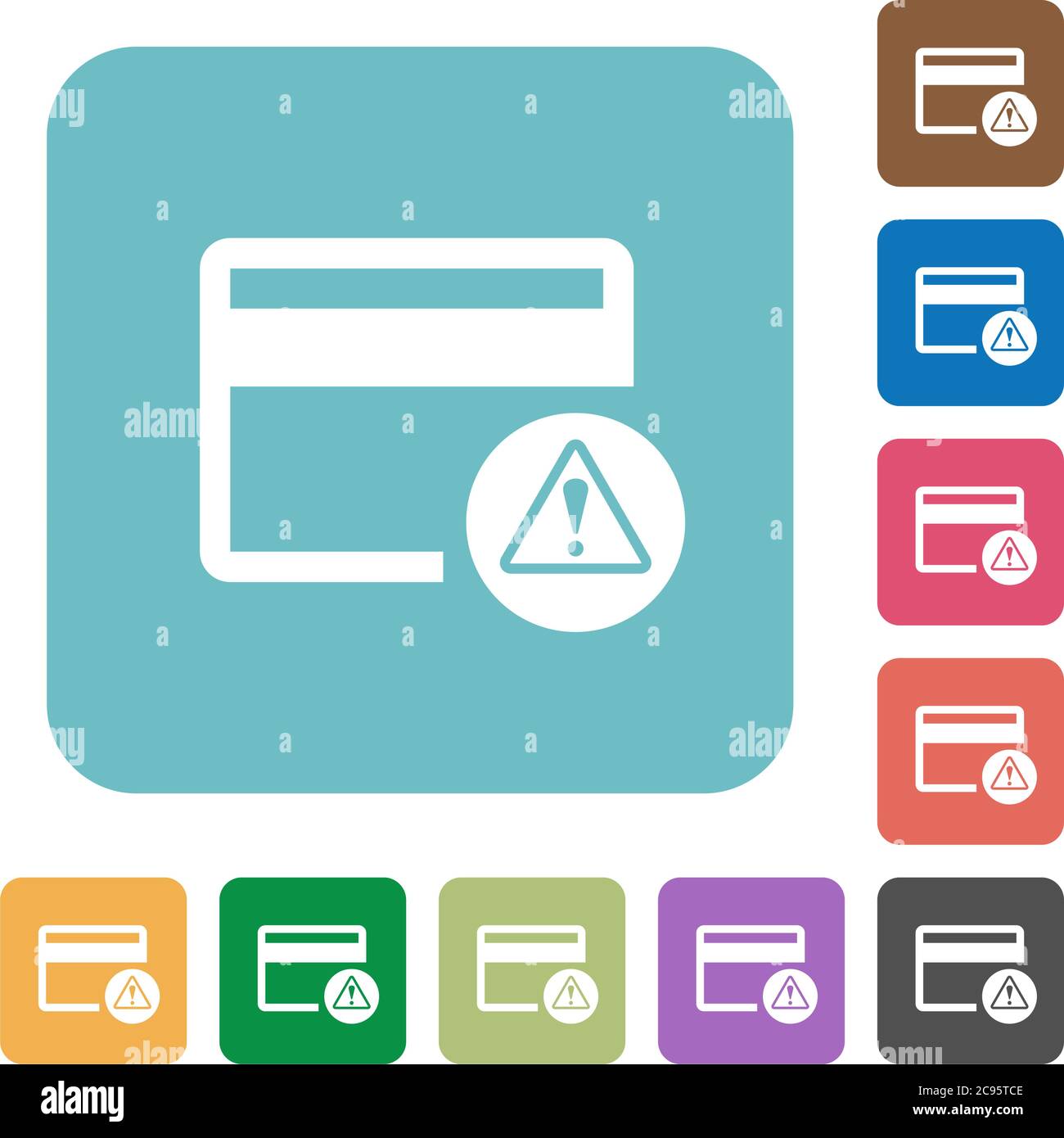 Credit card warning white flat icons on color rounded square ...