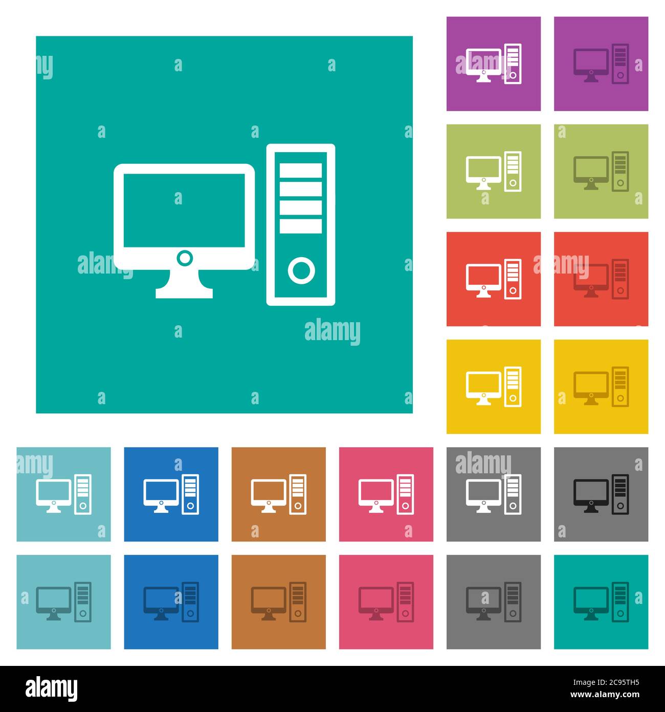Desktop computer multi colored flat icons on plain square backgrounds ...