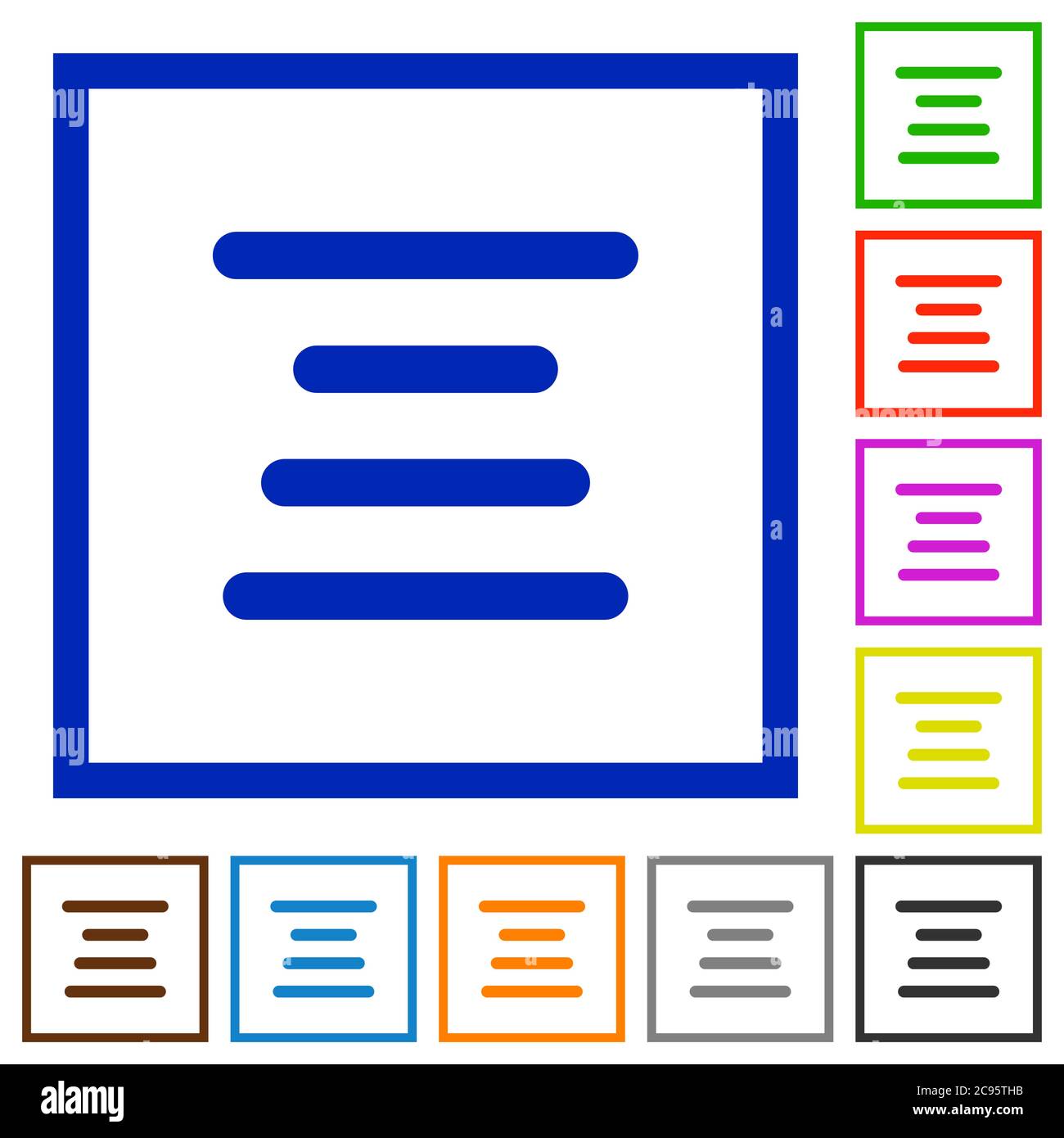 Text align center flat color icons in square frames on white background ...