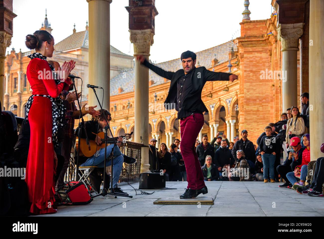 Seville, Spain – January 2, 2020: A group of street entertainers ...