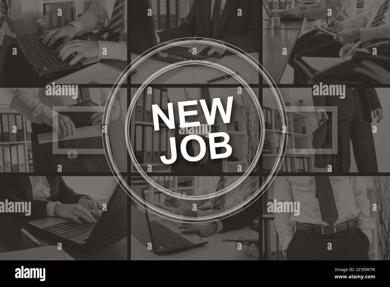 New job concept illustrated by pictures on background Stock Photo - Alamy