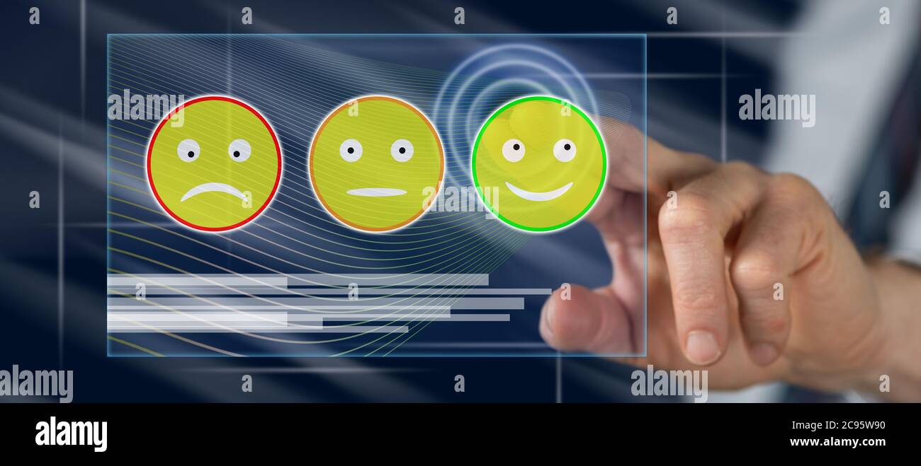 Man touching a customer satisfaction concept on a touch screen with his ...