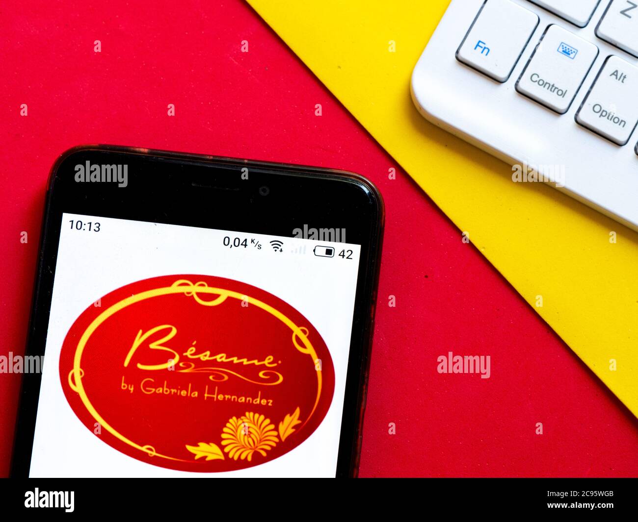 In this photo illustration a Besame Cosmetics logo is seen displayed on ...