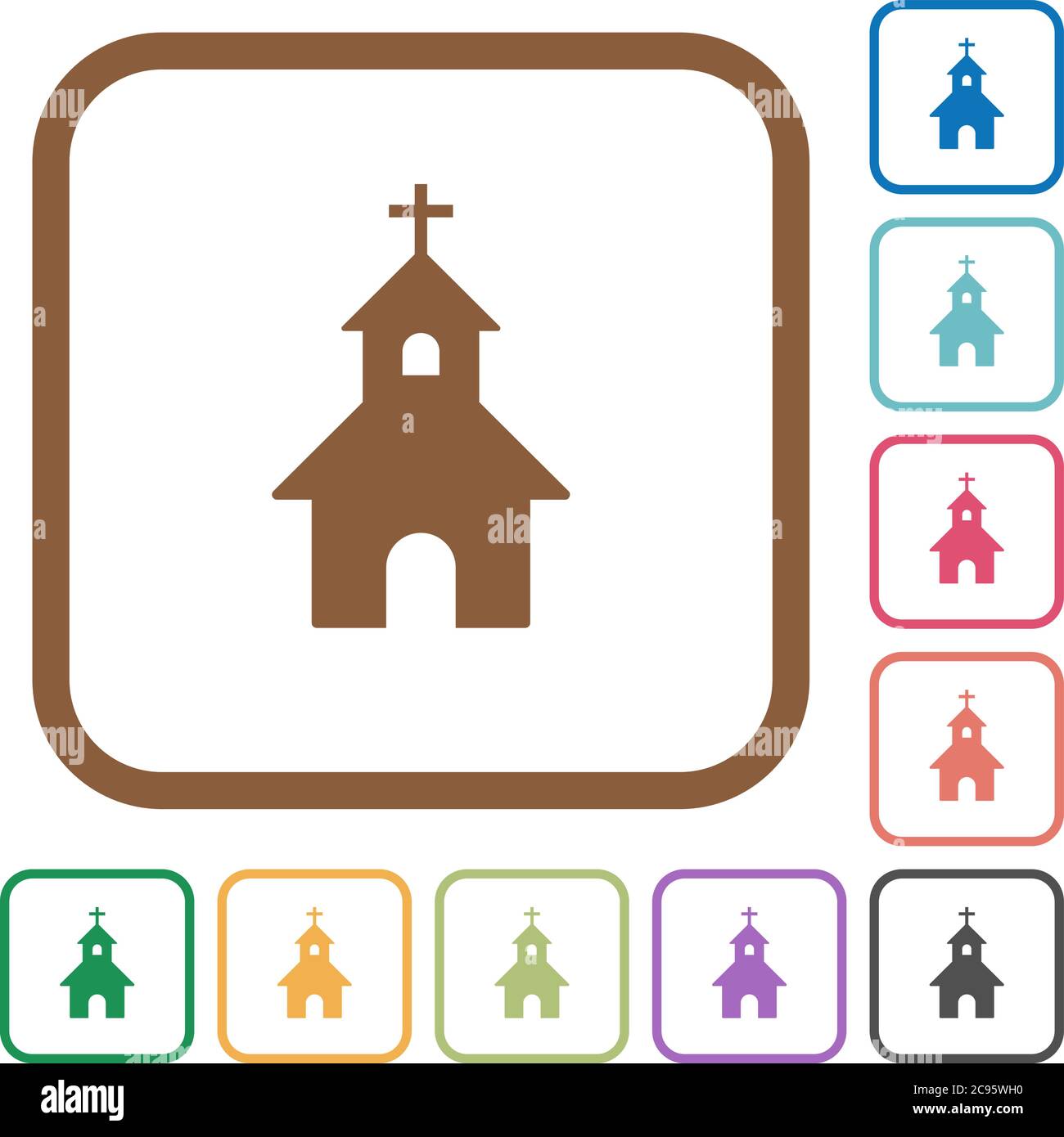 Curch simple icons in color rounded square frames on white background Stock Vector Image & Art ...