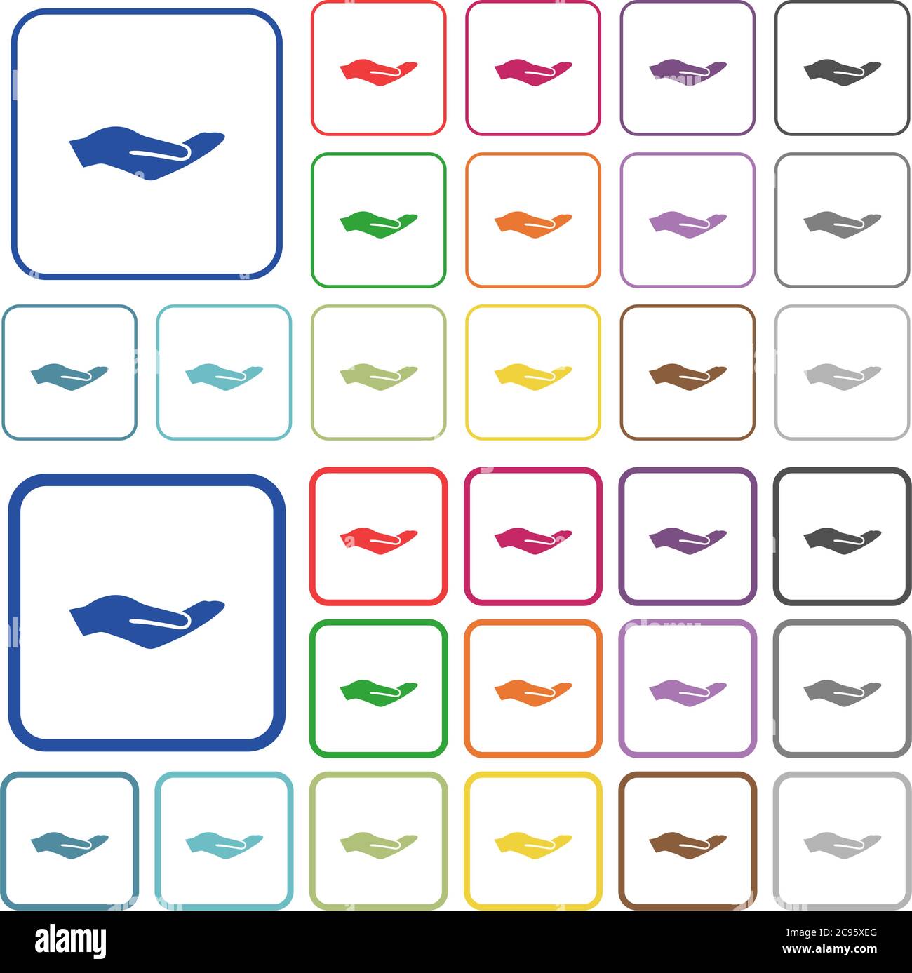 Human hand color flat icons in rounded square frames. Thin and thick ...