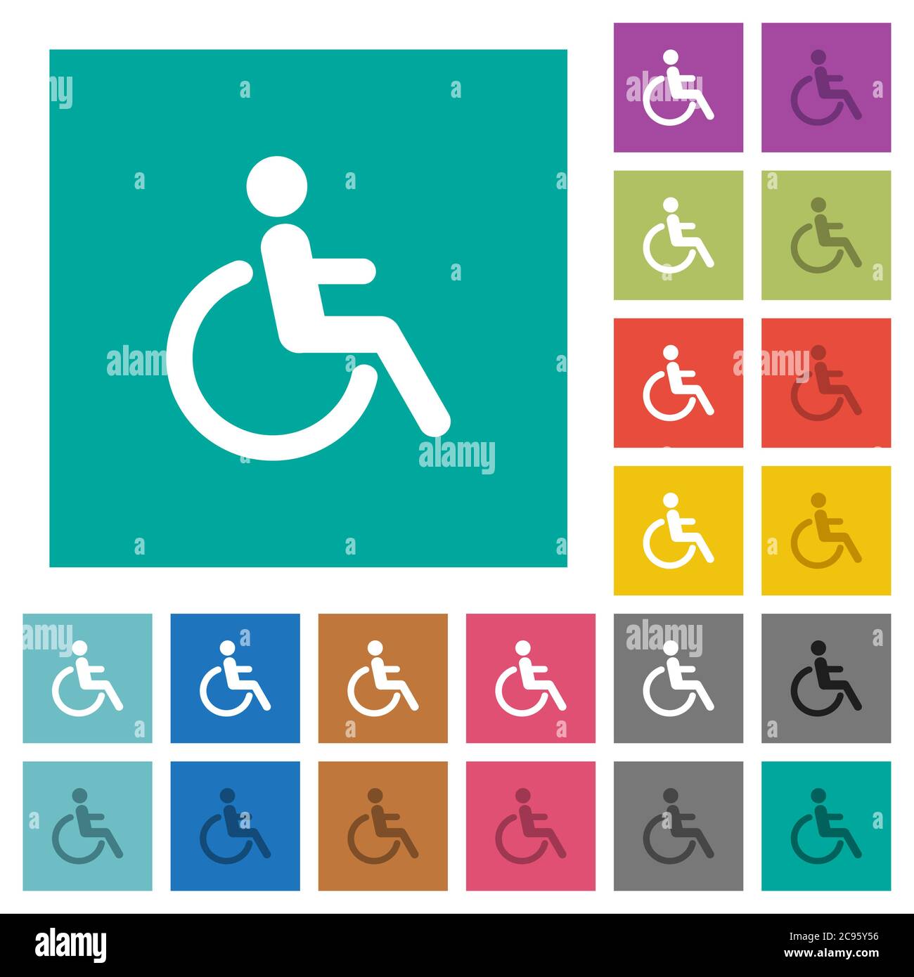 Disability multi colored flat icons on plain square backgrounds ...