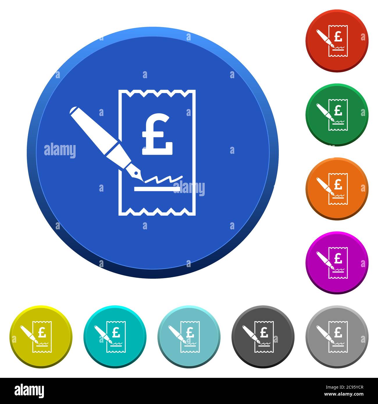 Signing Pound cheque round color beveled buttons with smooth surfaces ...