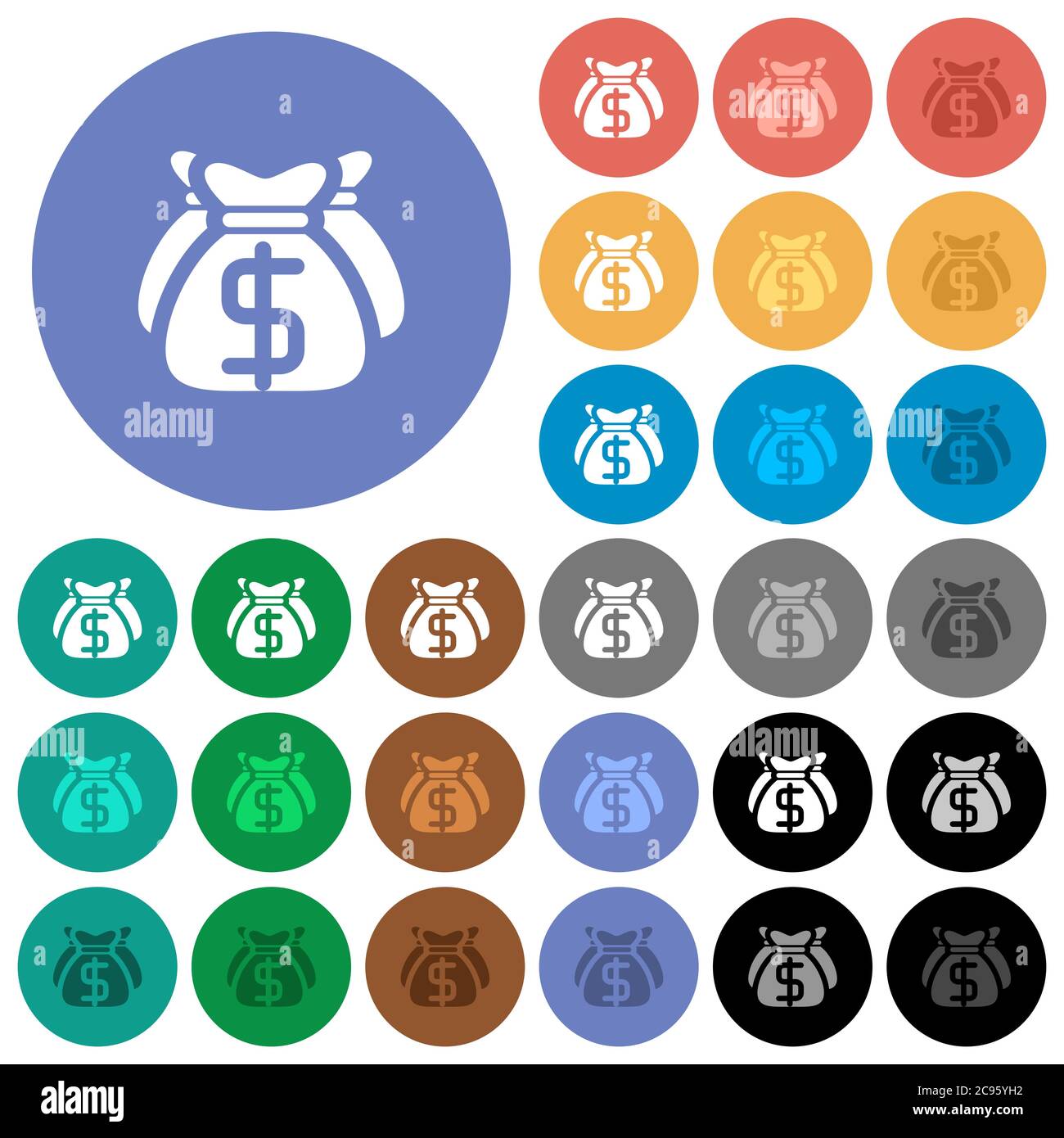 Dollar bags multi colored flat icons on round backgrounds. Included ...