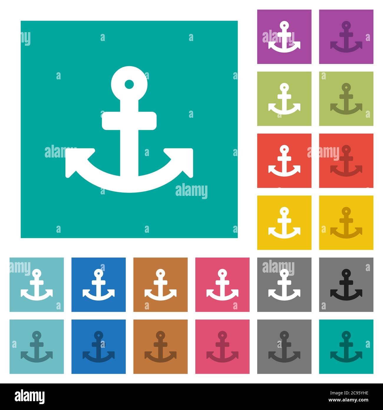 Anchor multi colored flat icons on plain square backgrounds. Included ...