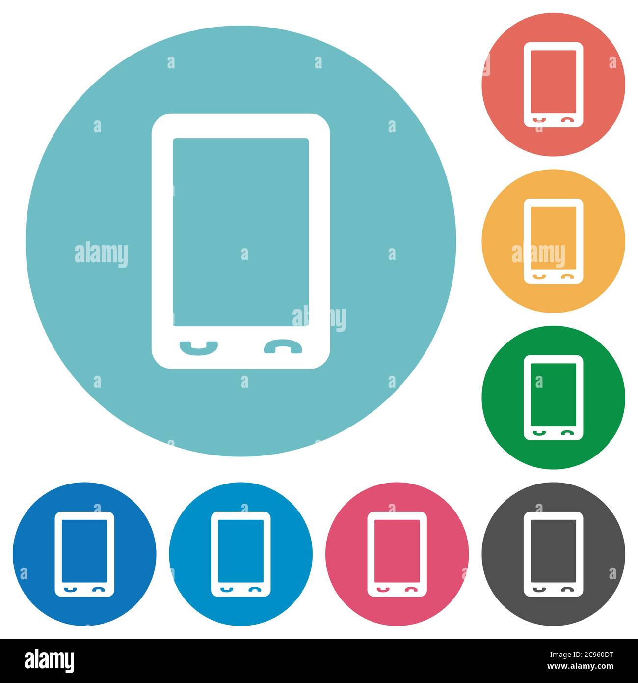 Mobile phone with blank display flat white icons on round color ...