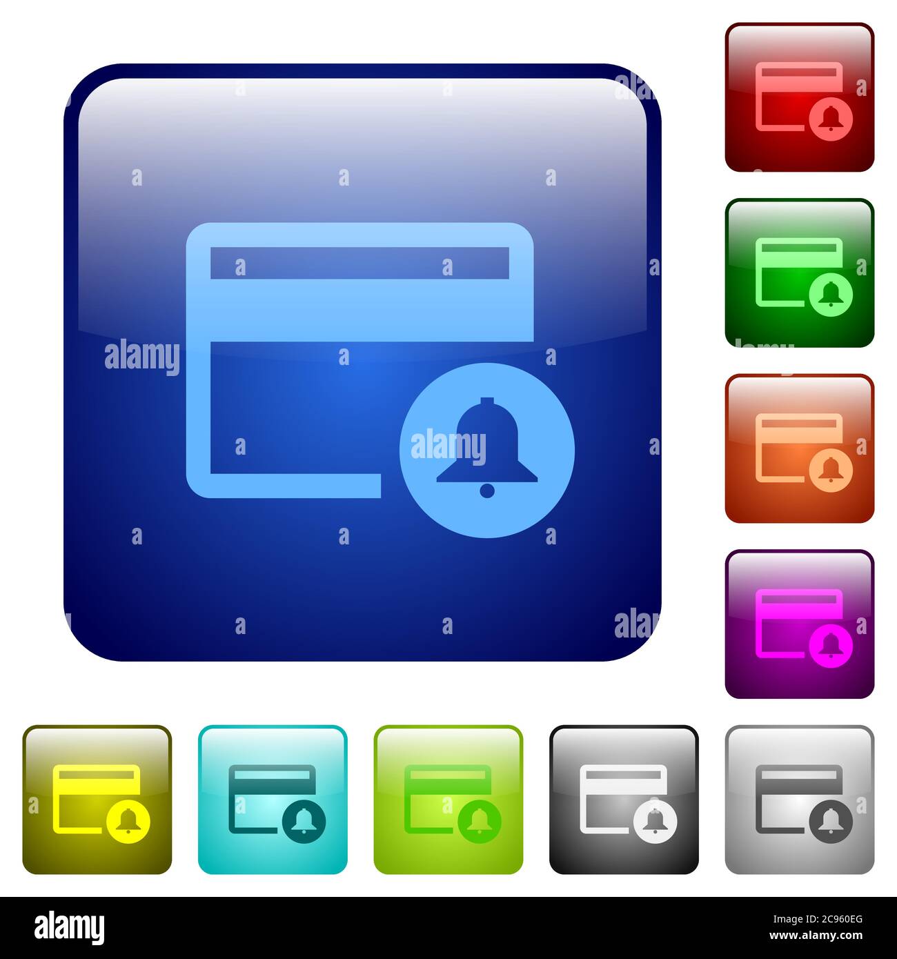 Credit card transaction alerts icons in rounded square color glossy button set Stock Vector ...