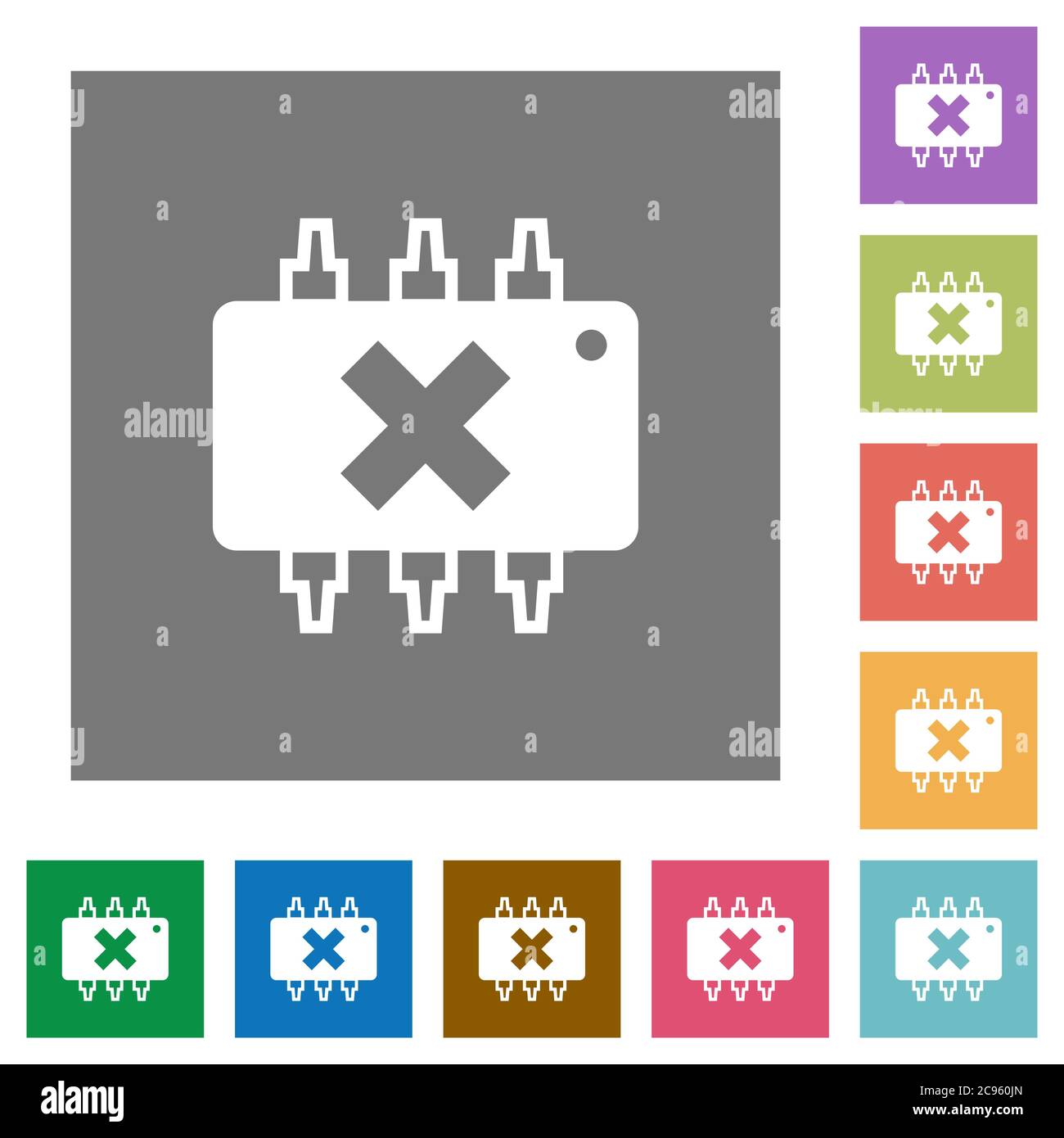 Hardware failure flat icons on simple color square backgrounds Stock ...