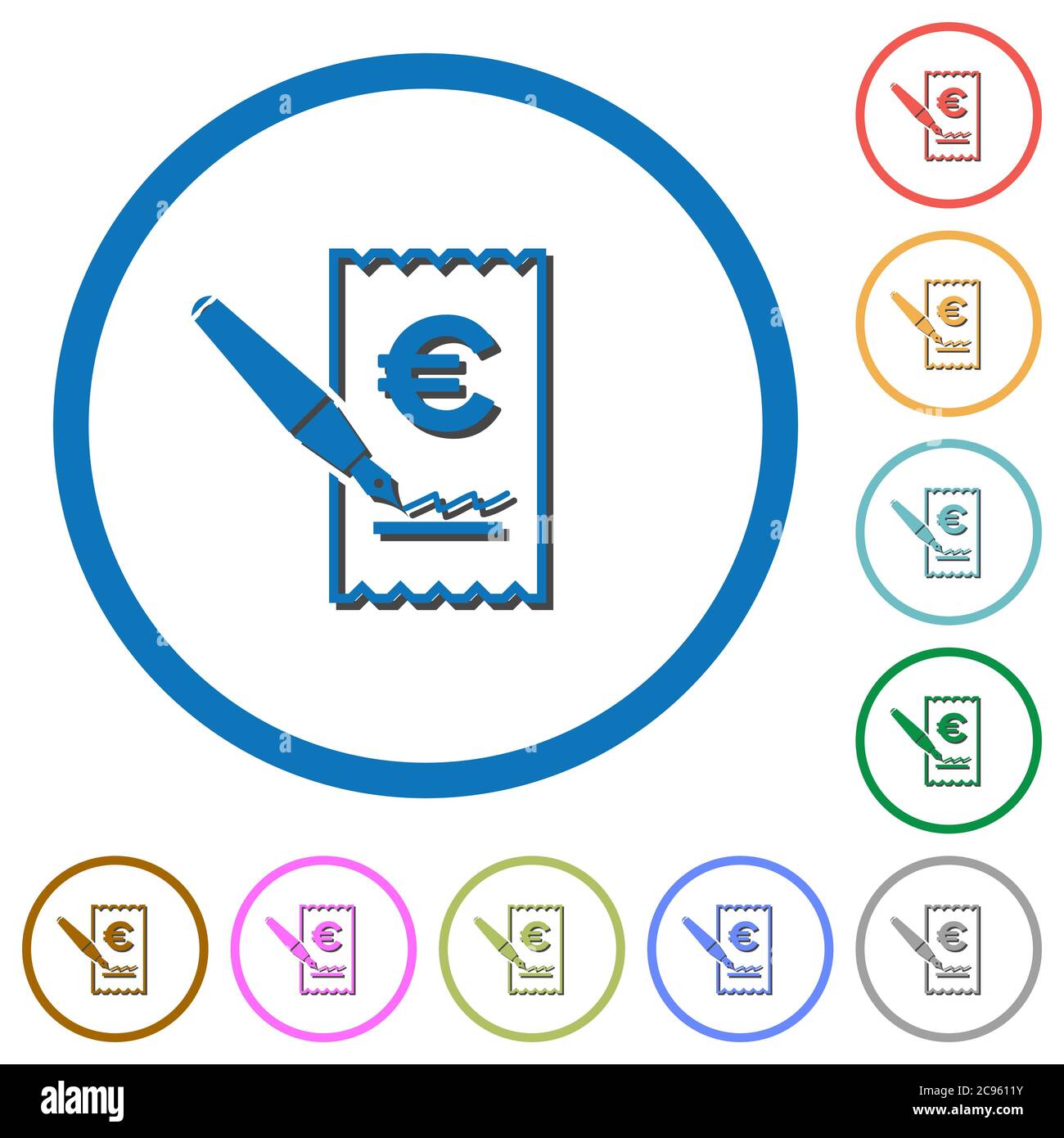 Signing Euro cheque square flat icons flat color vector icons with ...