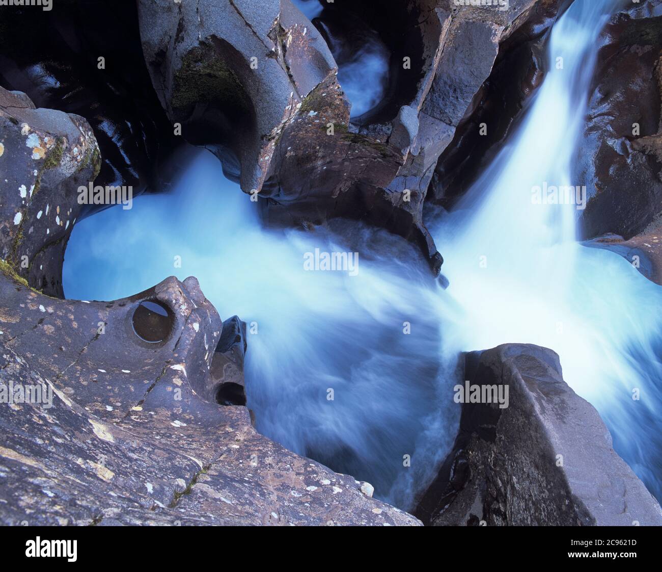 geography / travel, Iceland, waterfall in tight gorge near ...