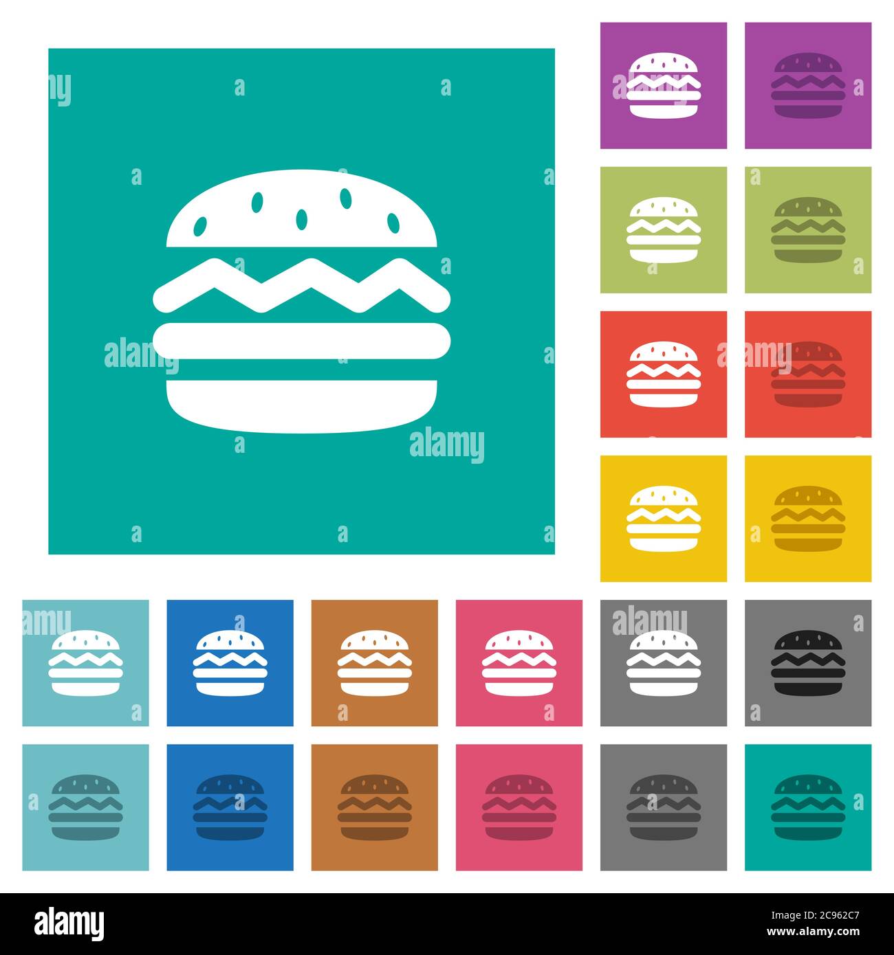 Single hamburger multi colored flat icons on plain square backgrounds ...