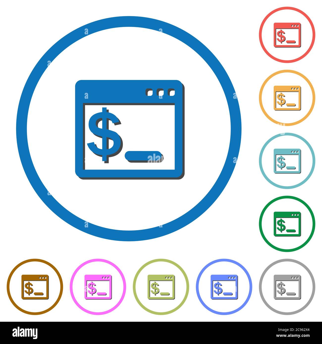 OS command terminal flat color vector icons with shadows in round ...