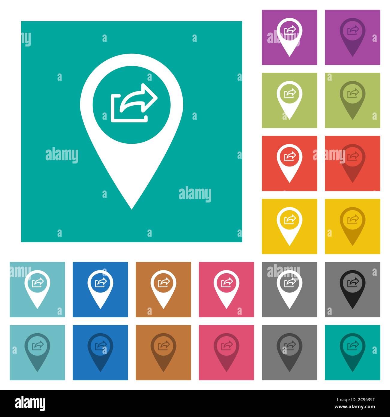 Export GPS map location multi colored flat icons on plain square ...