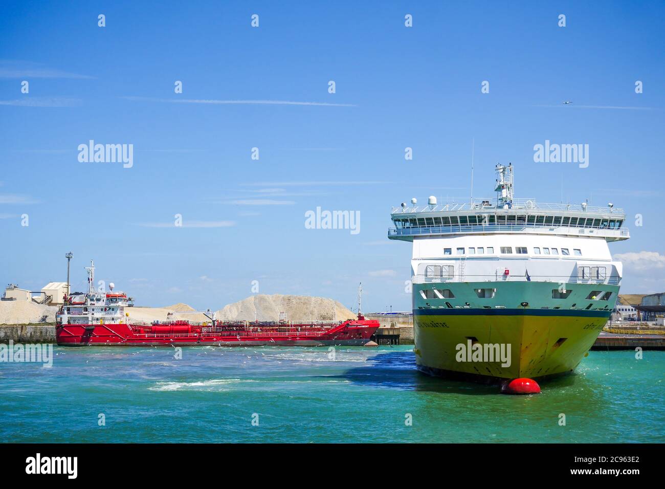 Transmanche ferry entering the port, Dieppe, Seine-Maritime, Normandy ...