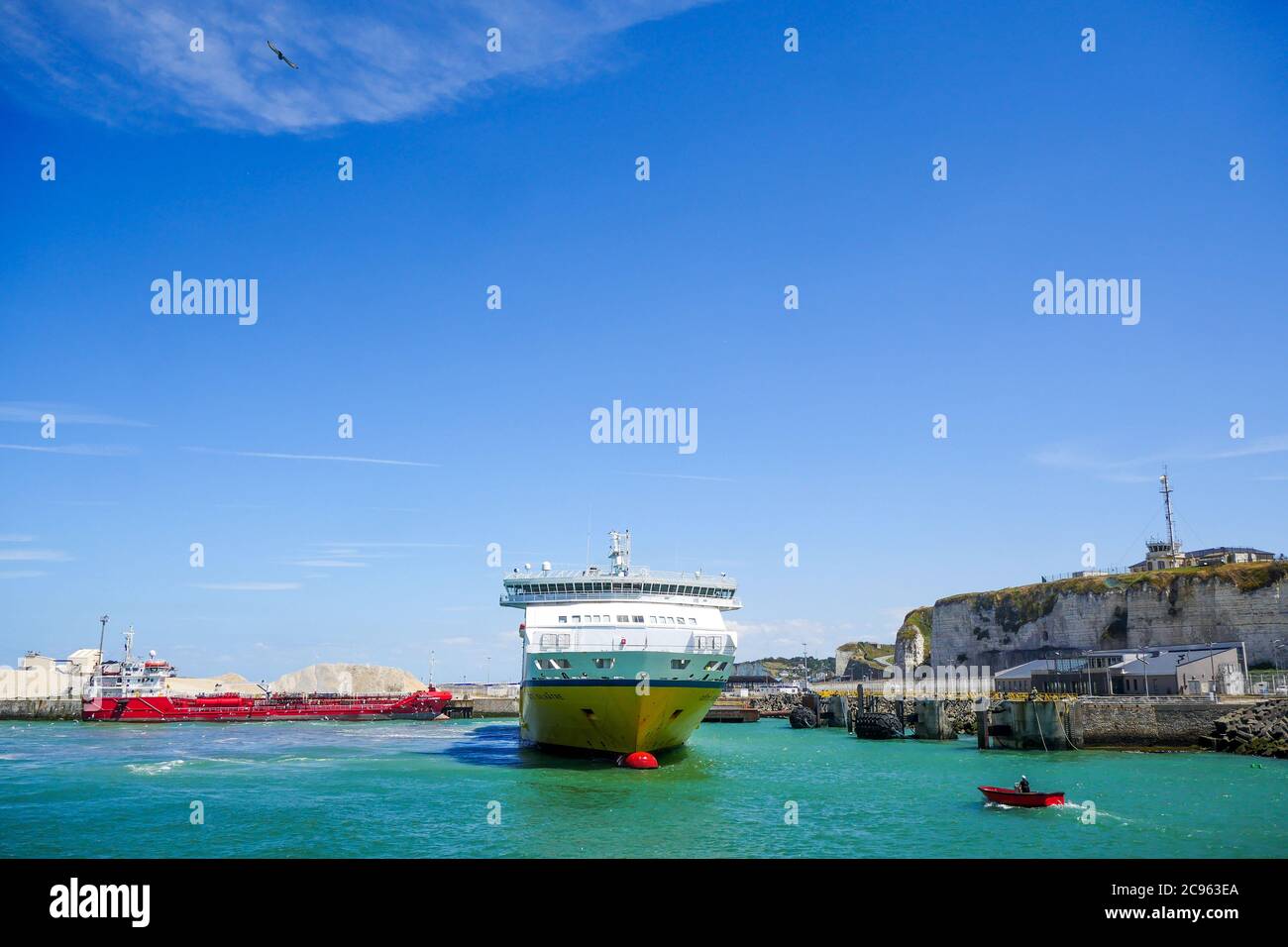 Transmanche ferry entering the port, Dieppe, Seine-Maritime, Normandy ...