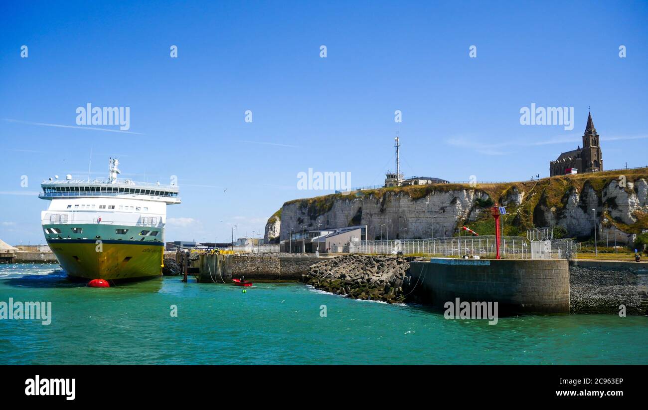 Transmanche ferry entering the port, Dieppe, Seine-Maritime, Normandy ...