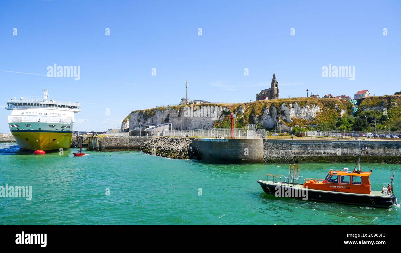 Transmanche ferry entering the port, Dieppe, Seine-Maritime, Normandy ...