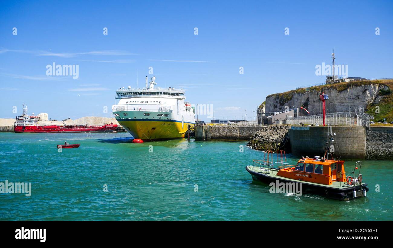 Transmanche ferry entering the port, Dieppe, Seine-Maritime, Normandy ...