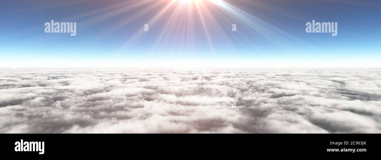 Above clouds sun ray, 3d rendering illustration Stock Photo - Alamy