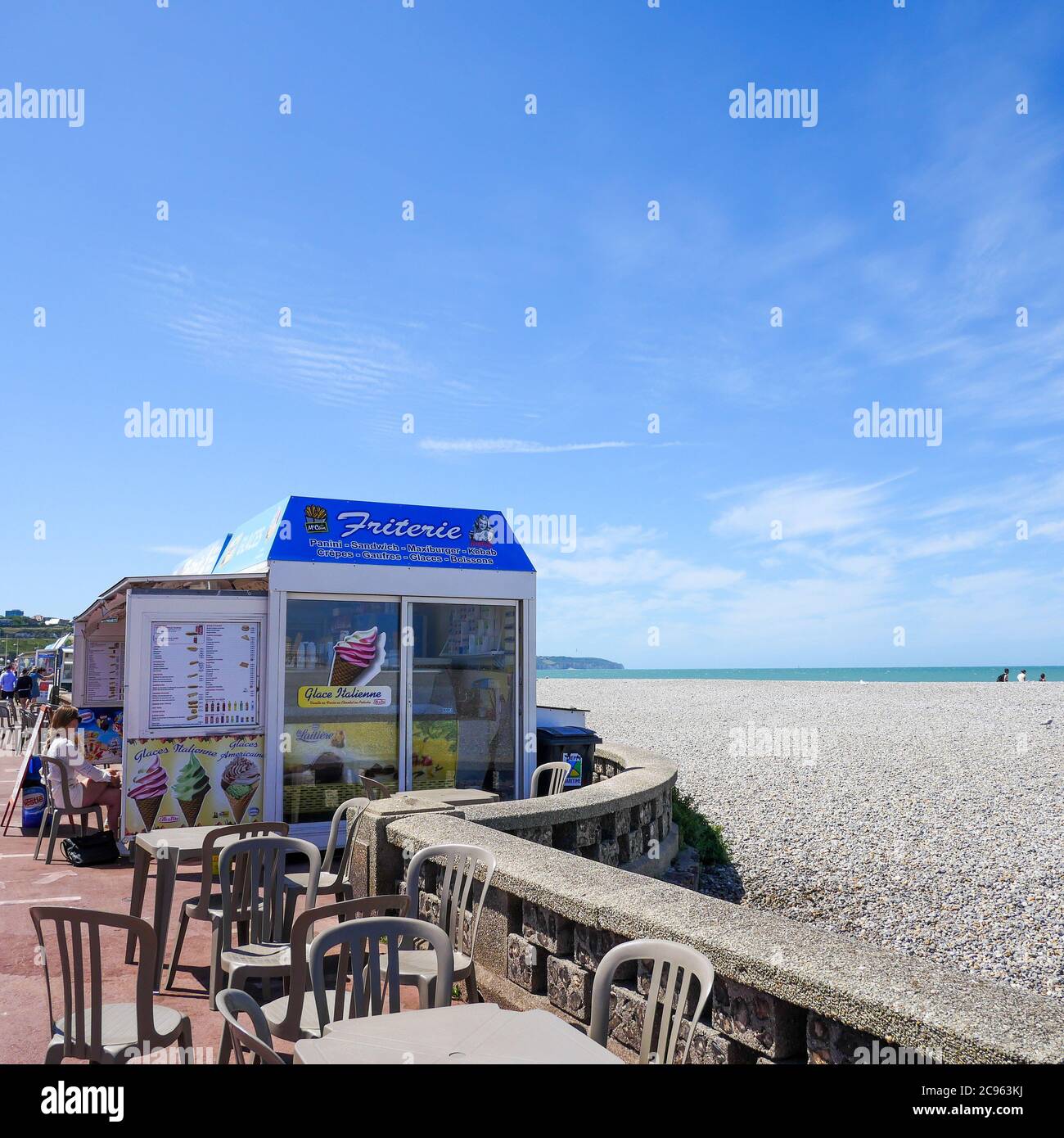 Fast-food, ice-cream and cold drink stand, Dieppe beach, Dieppe, Seine ...