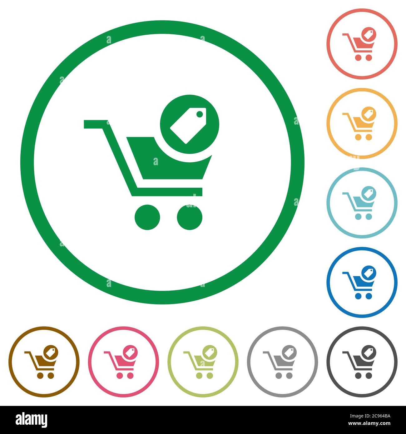 Product purchase features flat color icons in round outlines on white ...