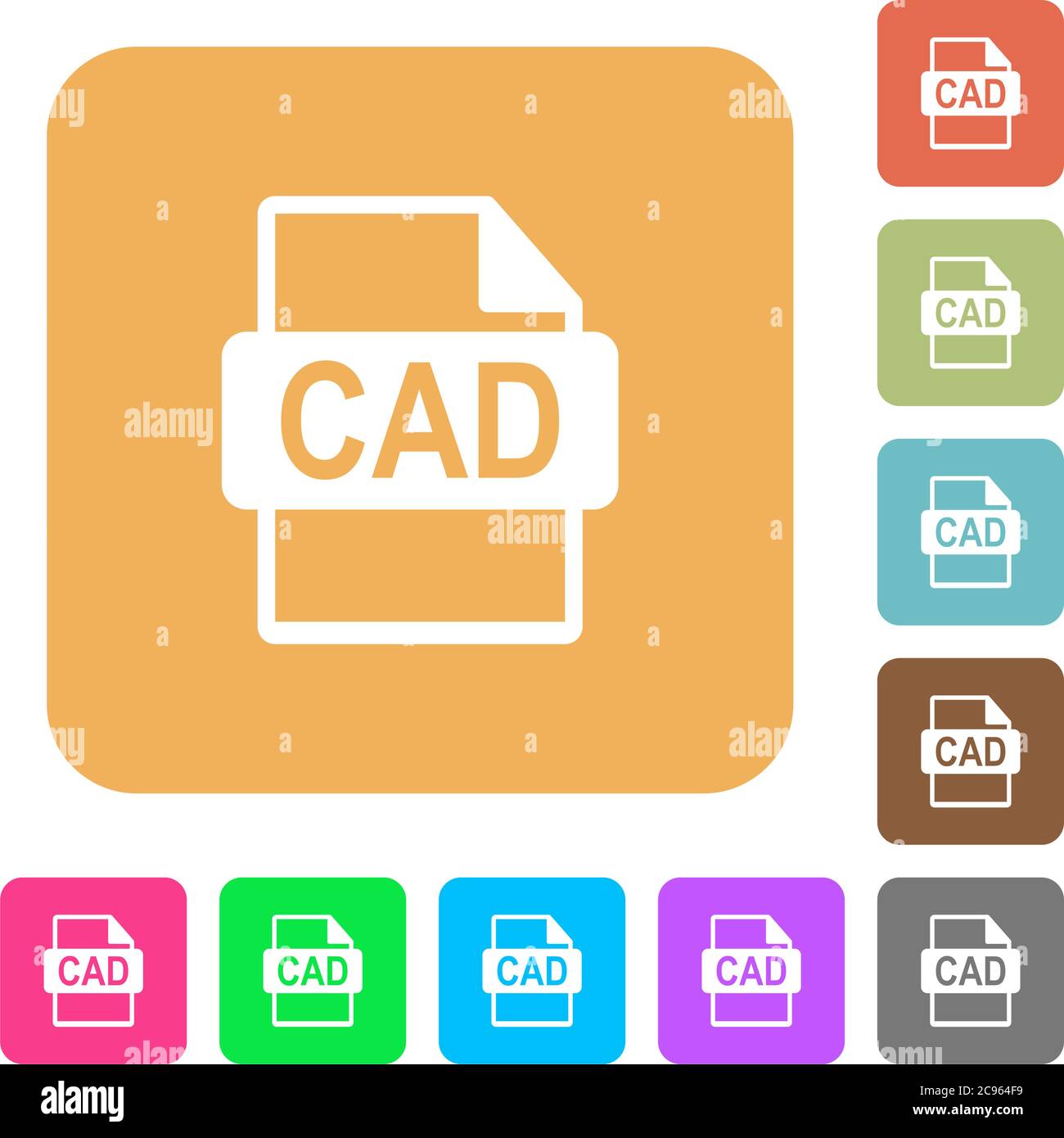 CAD file format flat icons on rounded square vivid color backgrounds ...