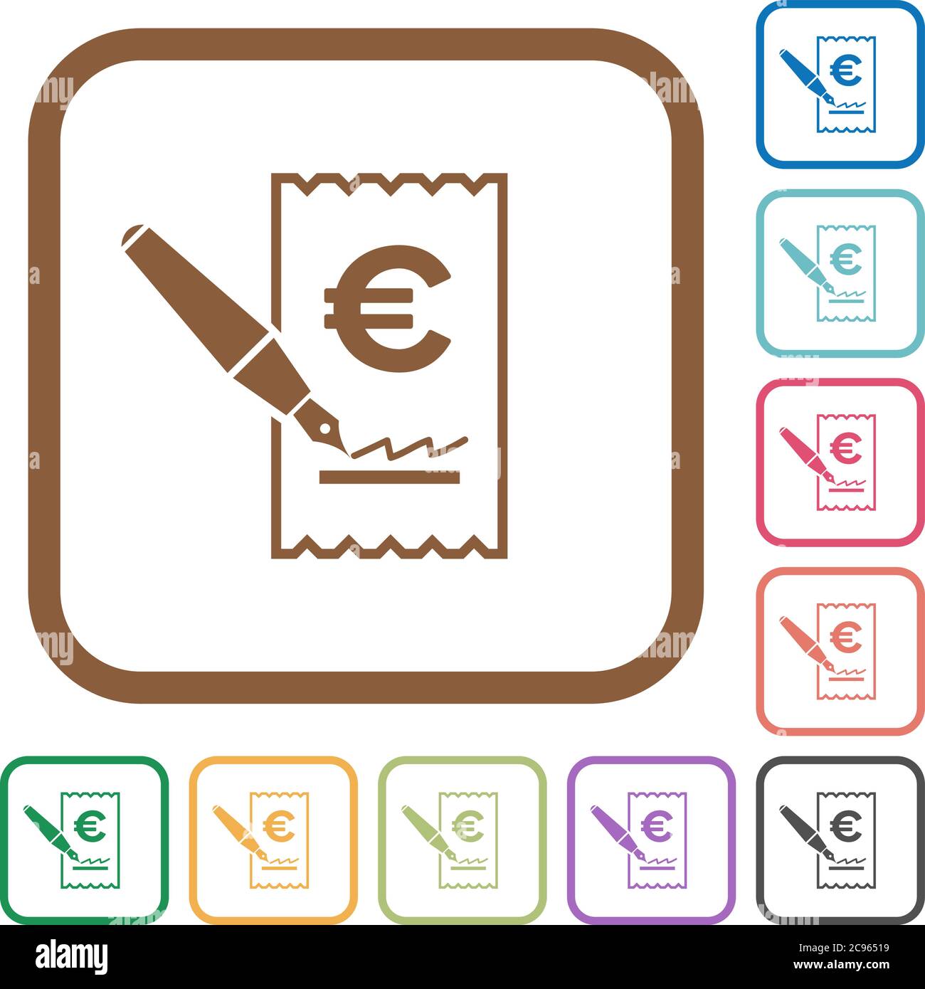 Signing Euro cheque simple icons in color rounded square frames on ...