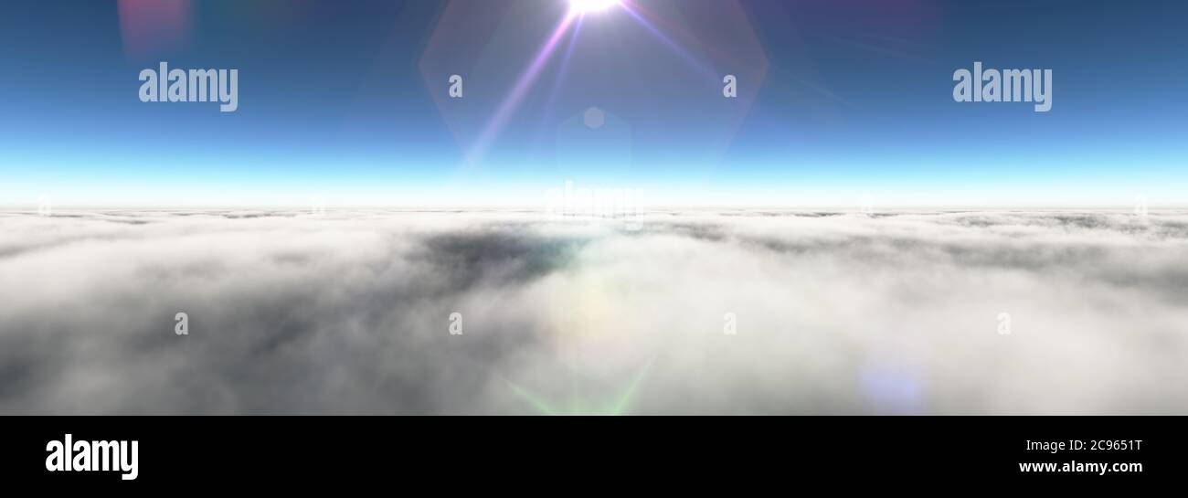 Above clouds sun ray, 3d rendering illustration Stock Photo - Alamy